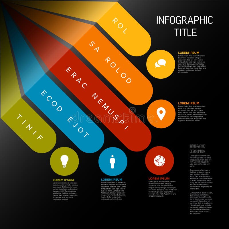 Vector Dark Multipurpose Infographic Template with Five Diagonal ...