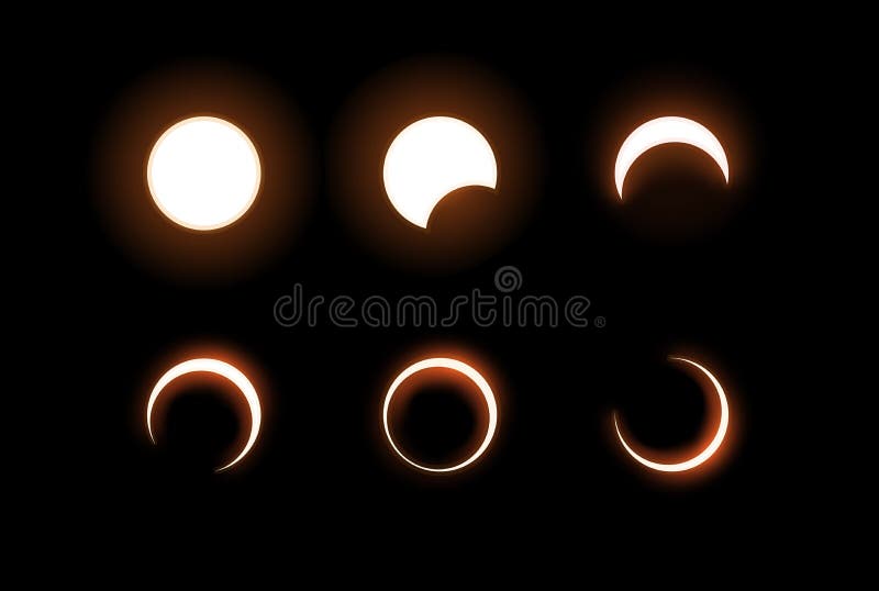 Vector Dark Total and Partial Solar Eclipse, Several Phases. Black ...