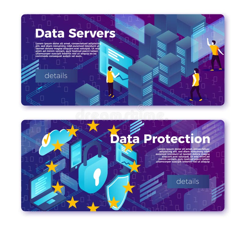 Vector Data Center, Protect Banner Templates Set Stock Vector ...
