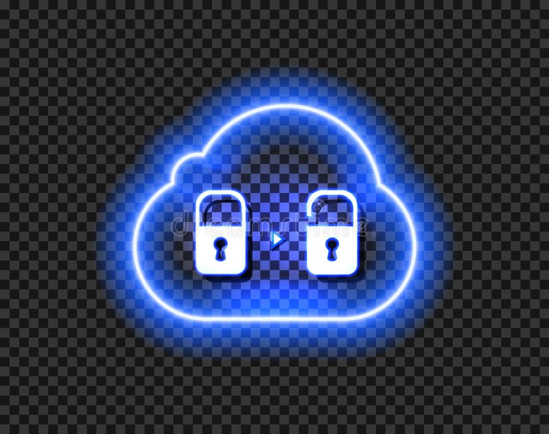 Vector Data Cloud Icon, Neon Unlocked Sign Glowing on Dark Transparent ...