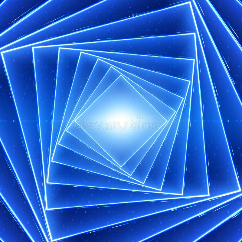 Vector Data Flow Visualization. Square Twisted Glowing Tunnel of Blue ...