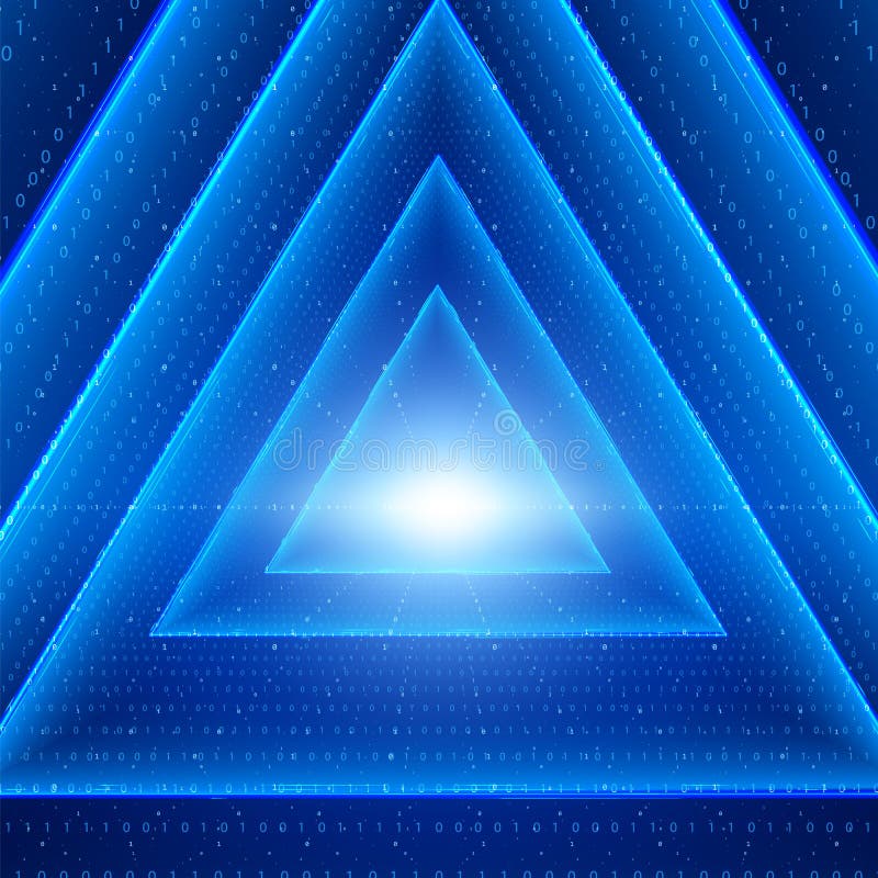 Vector Data Flow Visualization. Square Twisted Glowing Tunnel of Blue Big Data Flow As Binary ...