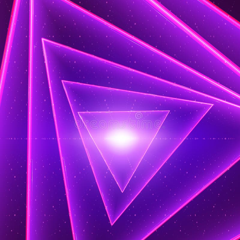 Vector Data Flow Visualization. Triangle Glowing Twisted Tunnel of Violet Big Data Flow As ...