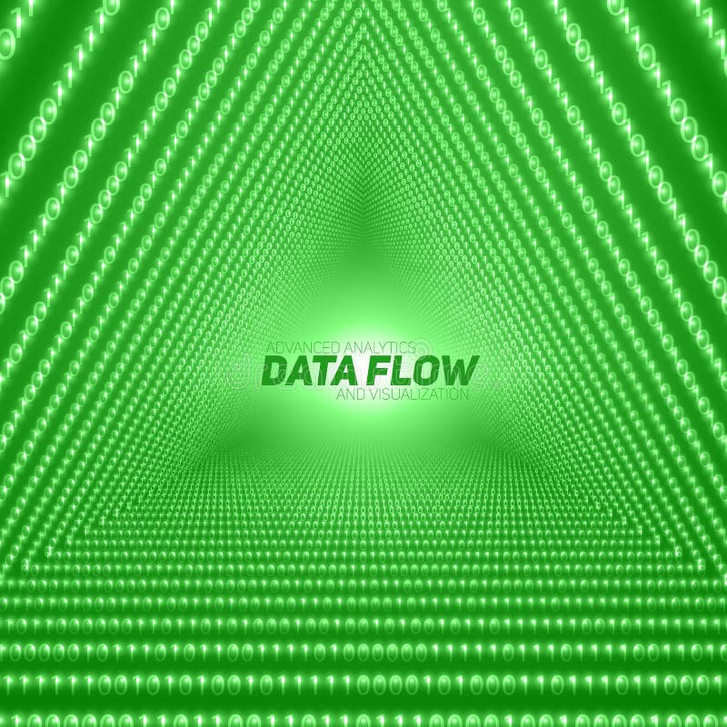 Vector Data Flow Visualization Triangle Tunnel Of Green Big Data Flow As Binary Numbers Strings