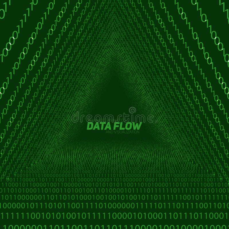 Vector Data Flow Visualization Triangle Tunnel Of Green Big Data Flow As Binary Numbers Strings