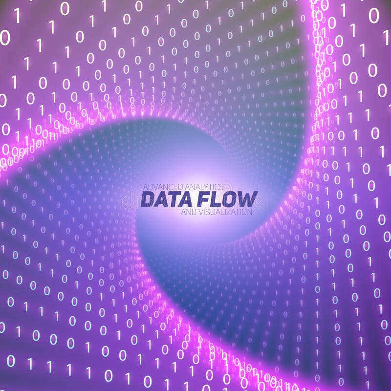 Vector Data Flow Visualization Violet Big Data Flow As Binary Numbers Strings Twisted In Tunnel