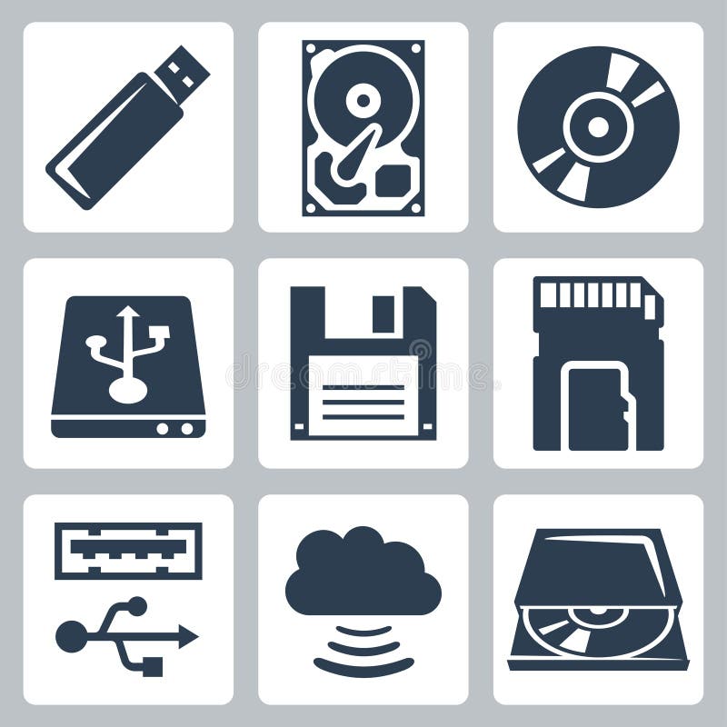 Vector Data Storage Icons Set Stock Vector - Illustration of card ...
