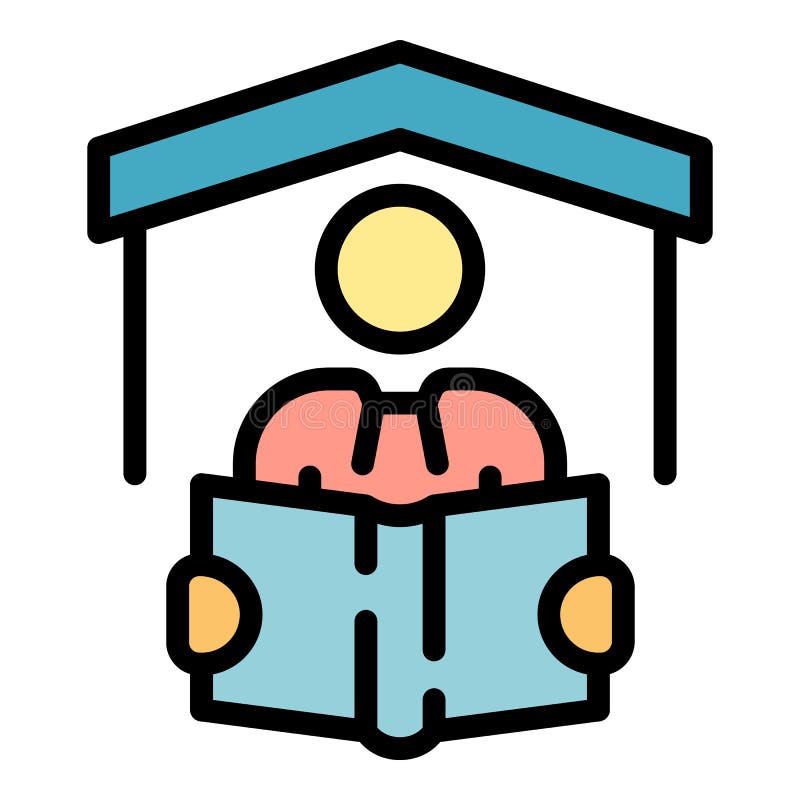 Vector De Esquema De Color De Icono De Estudio En Casa Stock de ...