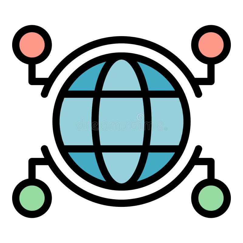 Vector De Esquema De Color De Icono De Red Global Ilustración del ...