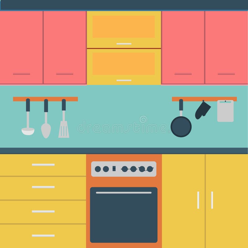 Cocina Con Vector Verde De La Pared Ilustración del Vector ...