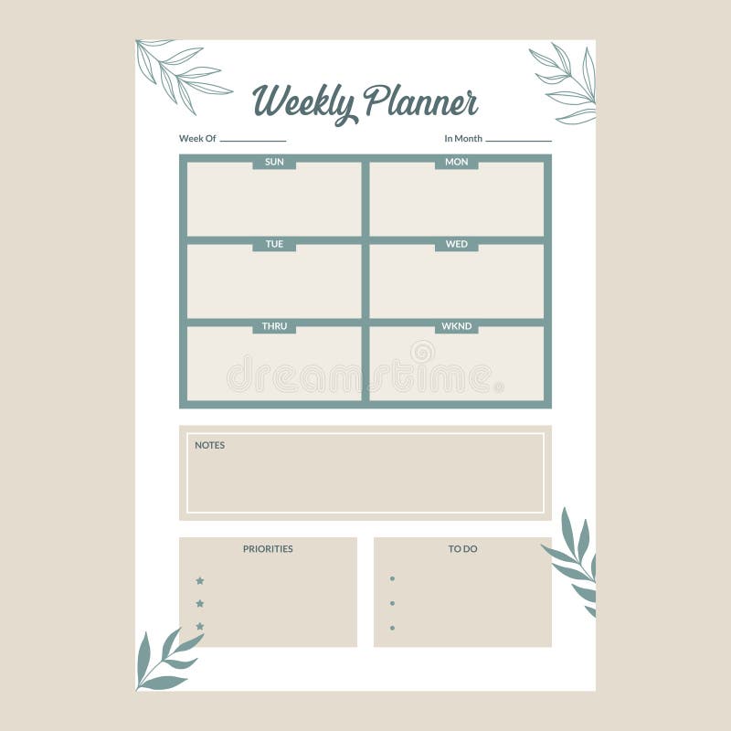 Vector De Plantilla De Planificador Semanal Ilustración del Vector - Ilustración de floral ...