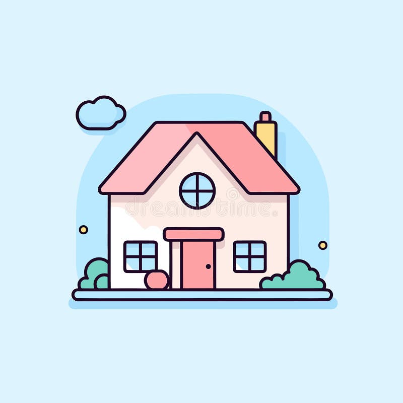 Vector De Una Casa Con Techo Rojo Y Techo Rosa Ilustración del Vector ...