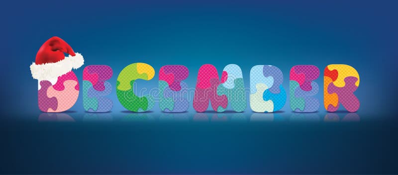 Vector DECEMBER Written with Alphabet Puzzle with Christmas Hat Stock ...