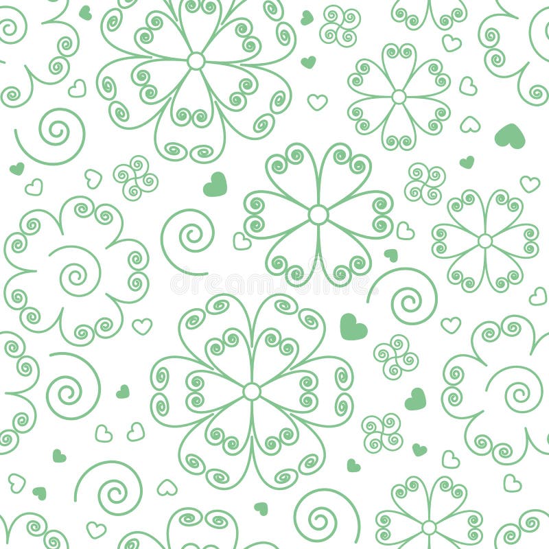 Vector Seamless Pattern Flowers Green Color Stock Illustration ...