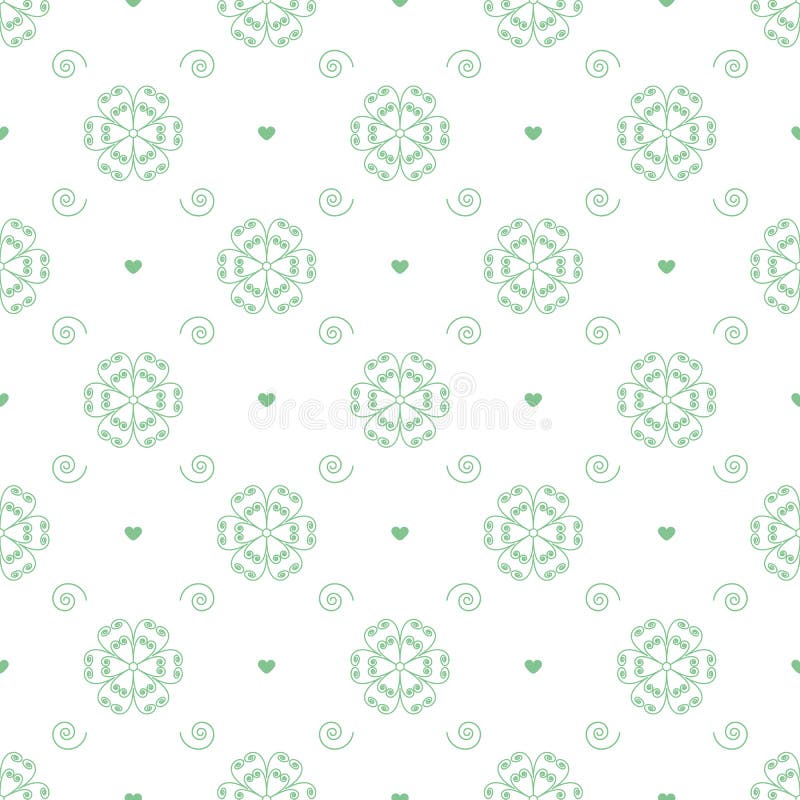 Vector Seamless Pattern Flowers Green Color Stock Illustration ...