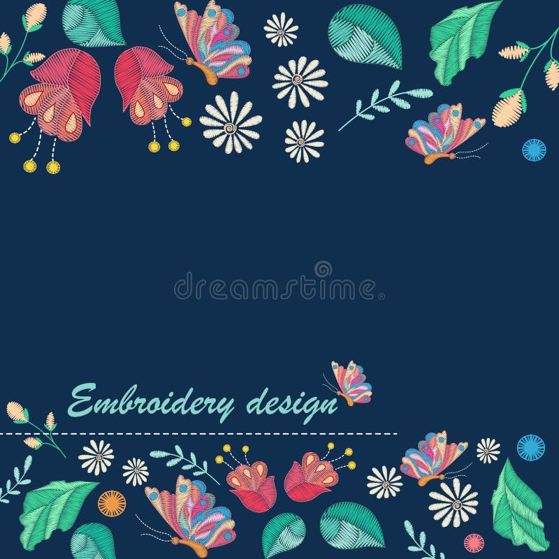 Vector Decorative Background with Embroidery Design and Place for Text ...