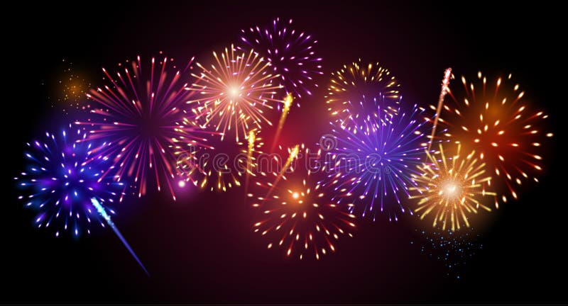 Vector Decorative Border with Colorful Exploding Fireworks in the Sky ...