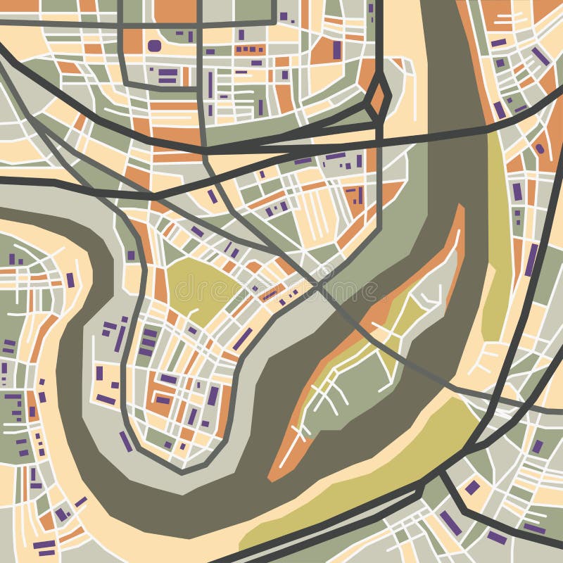 Vector decorative city map stock vector. Illustration of modern - 85258209