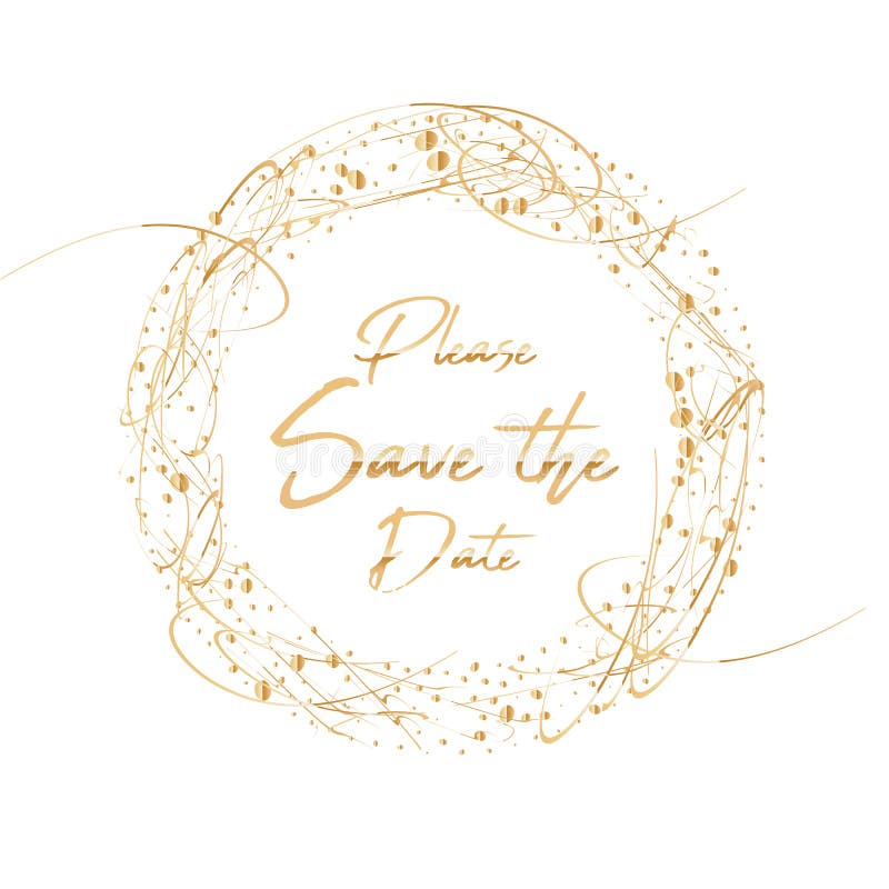 Please Save the Date Lettering. Vector Handdrawn Frame with Golden ...