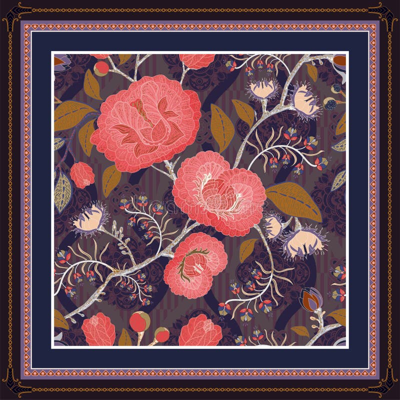 Vector Decorative Frame with Pattern. Color Print in Frame. for Shawl ...