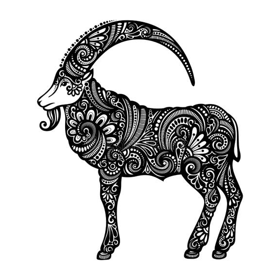 Vector Decorative Goat with Patterned Horns Stock Vector - Illustration ...