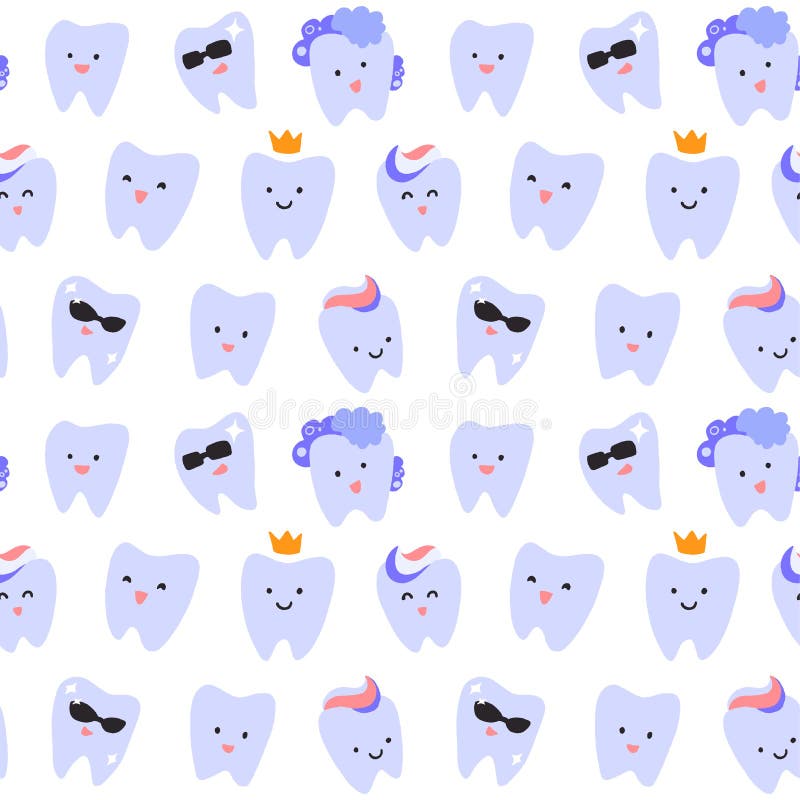 Seamless Pattern with Hand Drawn Cute Teeth on White Background. Stock ...
