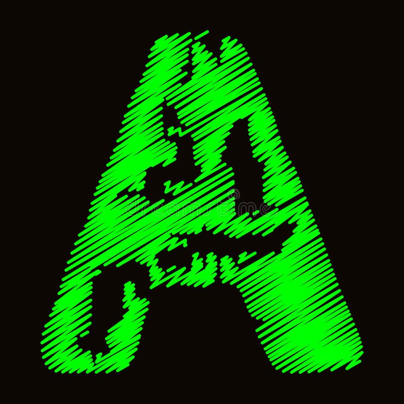 Vector Decorative Letter with Scribble Effect.Art Font.Green Letter on ...