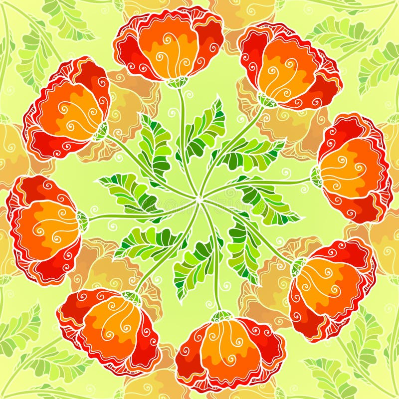Vector Decorative Ornate Poppy Flowers Circle Stock Vector ...