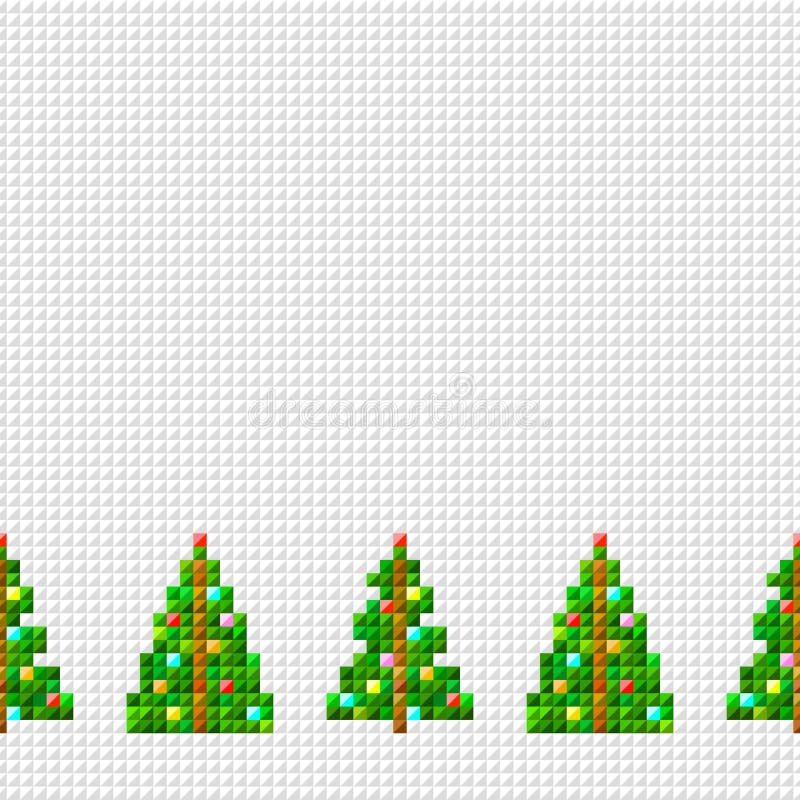 Vector Decorative Seamless Border of Pixel Art Christmas Tree with ...