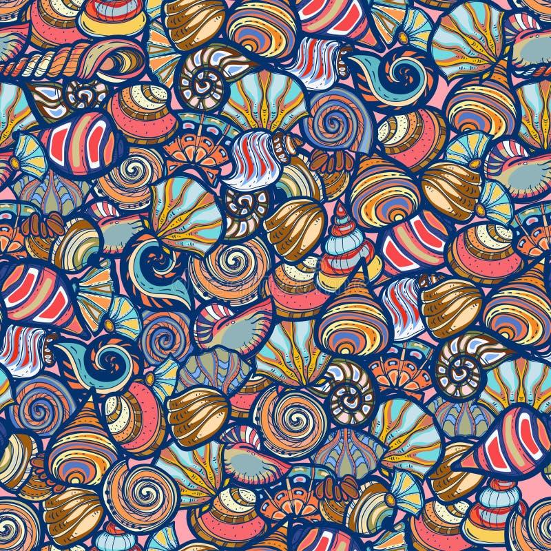 Vector Decorative Shell Seamless Pattern Stock Vector - Illustration of ...