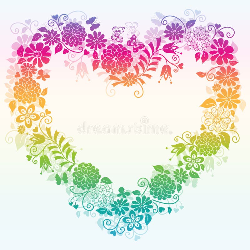 Vector Decorative Spring Rainbow Frame with Floral Heart Stock Vector ...