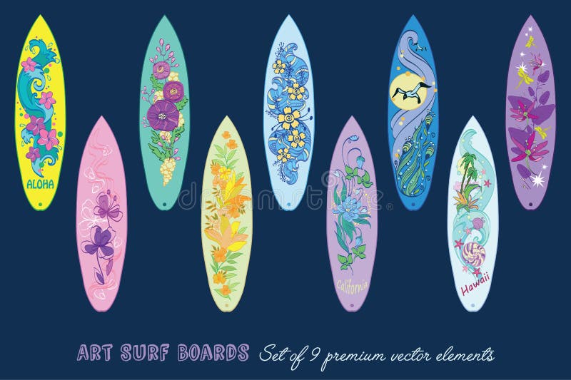 Vector Decorative Surf Boards Set 9 Elements Stock Vector ...