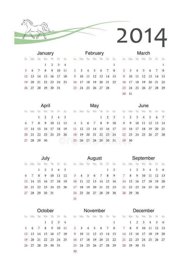 Calendario 2014 ilustración del vector. Ilustración de fecha - 22985996