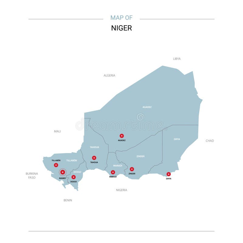 Vector Del Mapa De Niger Con El Perno Rojo Ilustración del Vector ...