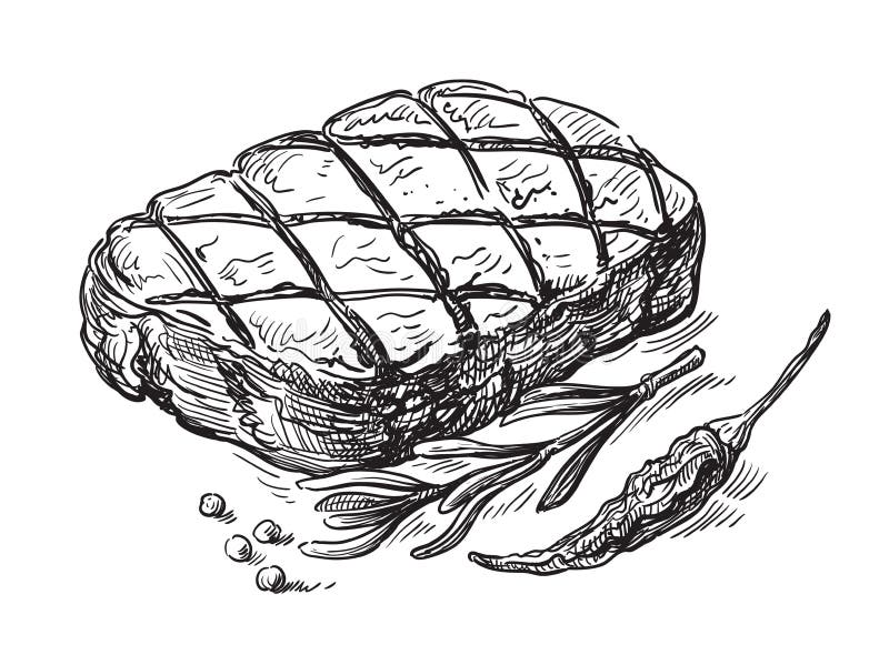 Dibujo Del Bbq Del Filete Mano De La Carne Dibujada Ilustración del ...