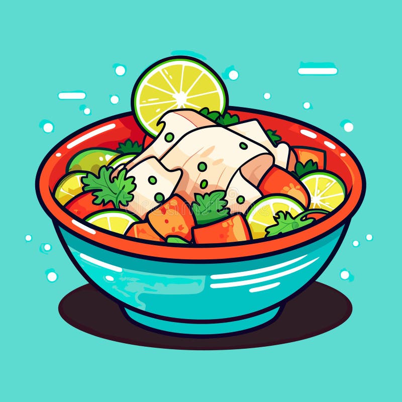 Vector of a Delicious Bowl of Food with a Refreshing Touch of Lemon ...