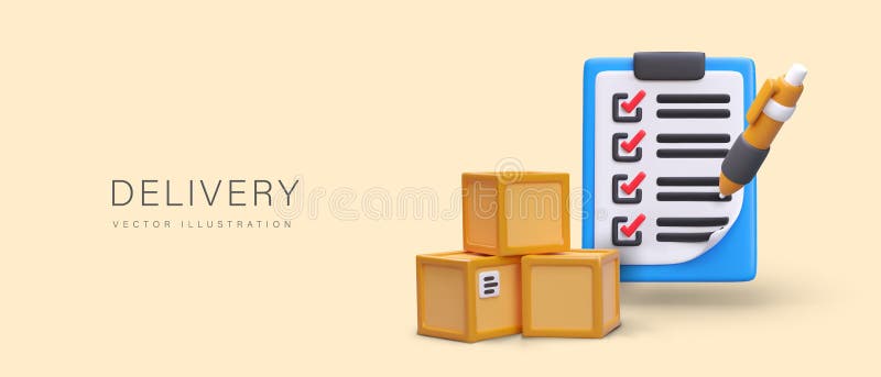 Vector Delivery Concept. Stack of Boxes, Check List, Pen Stock Vector ...