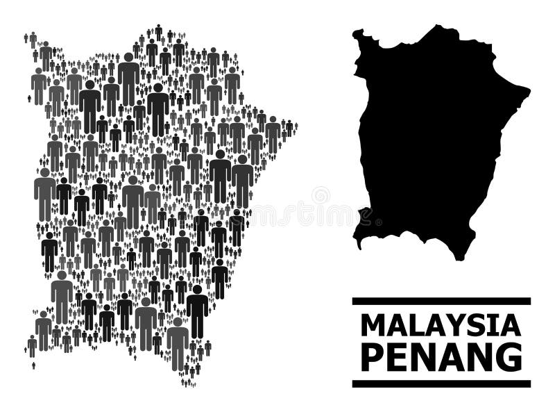 Vector Demographics Collage Map of Penang Island and Solid Map Stock ...