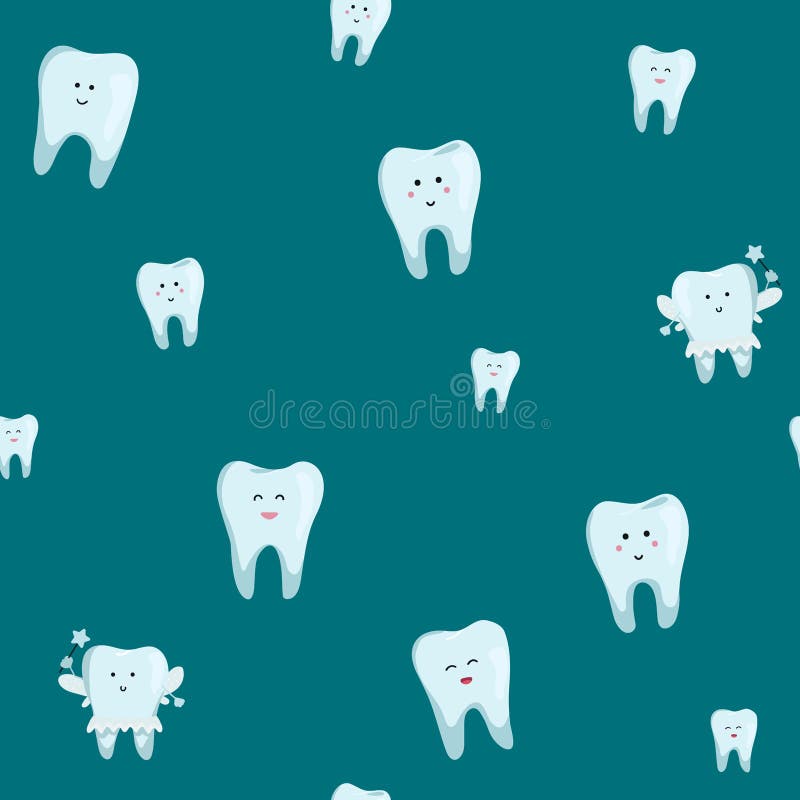 Vector Dental Seamless Pattern: White Teeth on Green Background. Cute ...