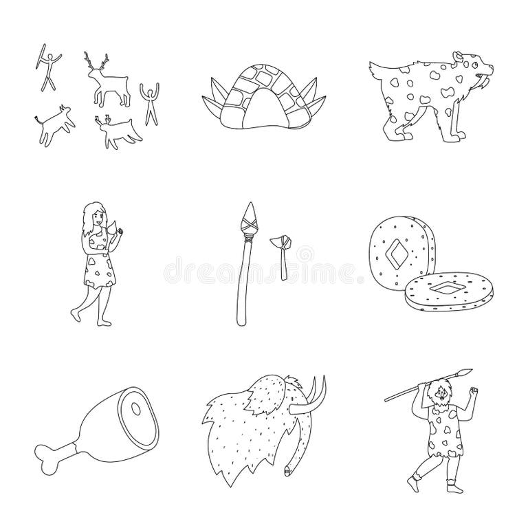 Isolated Object of Ancient and Primitive Sign. Collection of Ancient ...