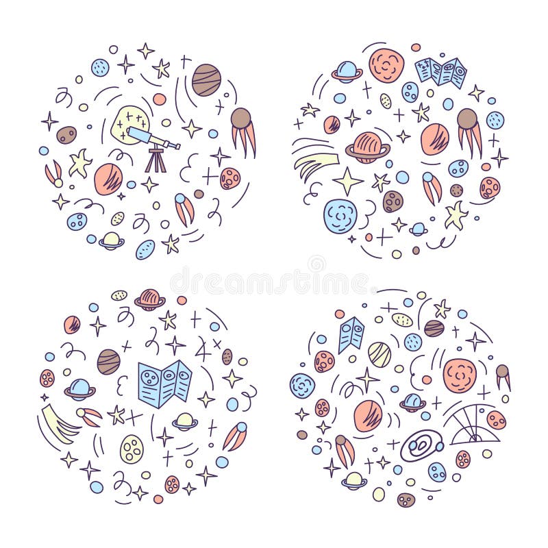 Vector Design of Space Objects. Stock Vector - Illustration of drawing ...