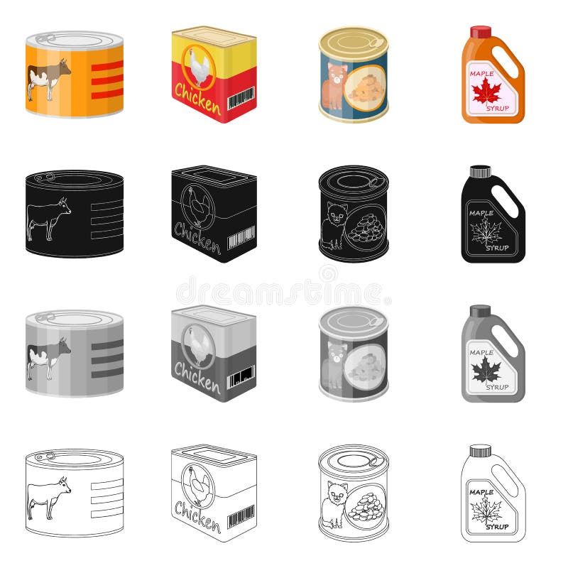 Isolated Object of Can and Food Symbol. Collection of Can and Package ...
