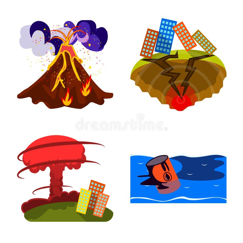 Isolated Object of Cataclysm and Disaster Sign. Collection of Cataclysm ...