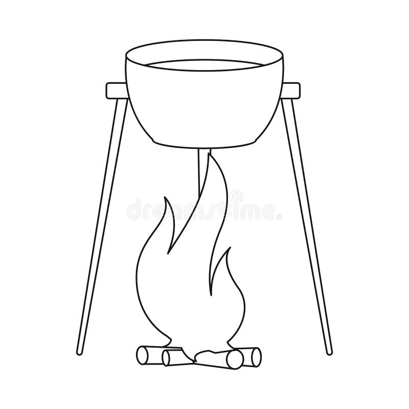 Vector Design of Cauldron and Fire Symbol. Set of Cauldron and Campfire ...