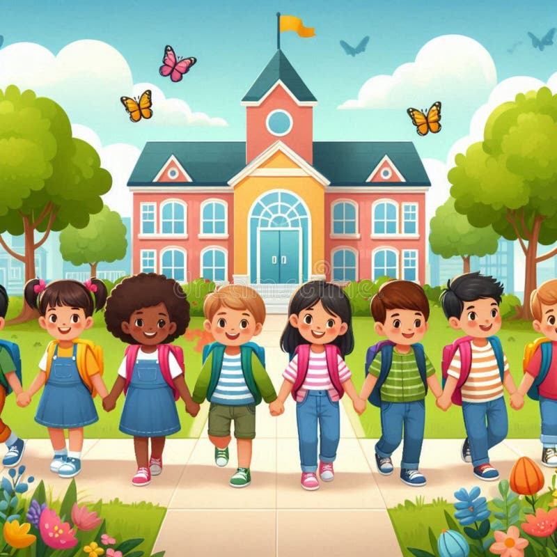 Vector Design of Children Going To School Together Stock Illustration ...