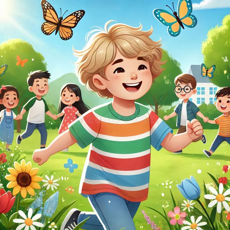 Vector Design of Children Playing in the Park Chasing Butterflies Stock ...