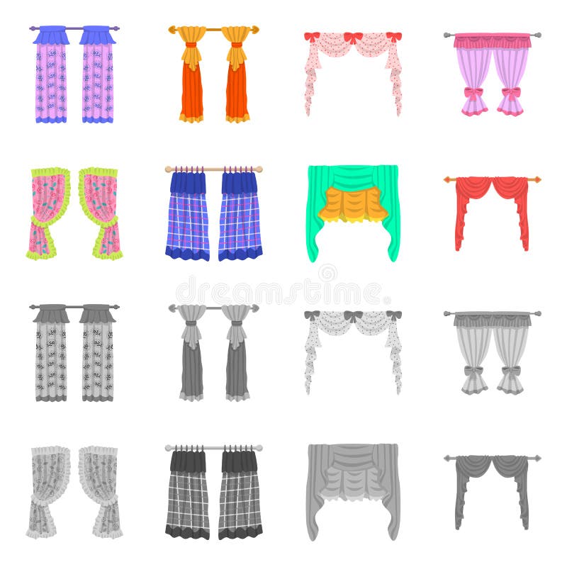 Vector Design of Curtains and Drapes Icon. Collection of Curtains and ...