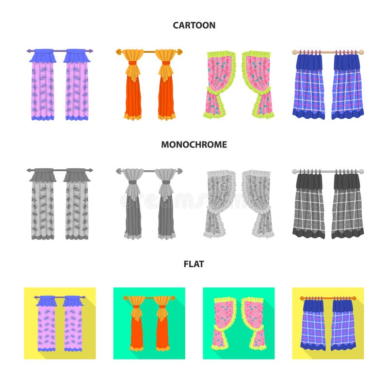 Vector Design of Curtains and Drapes Icon. Collection of Curtains and ...