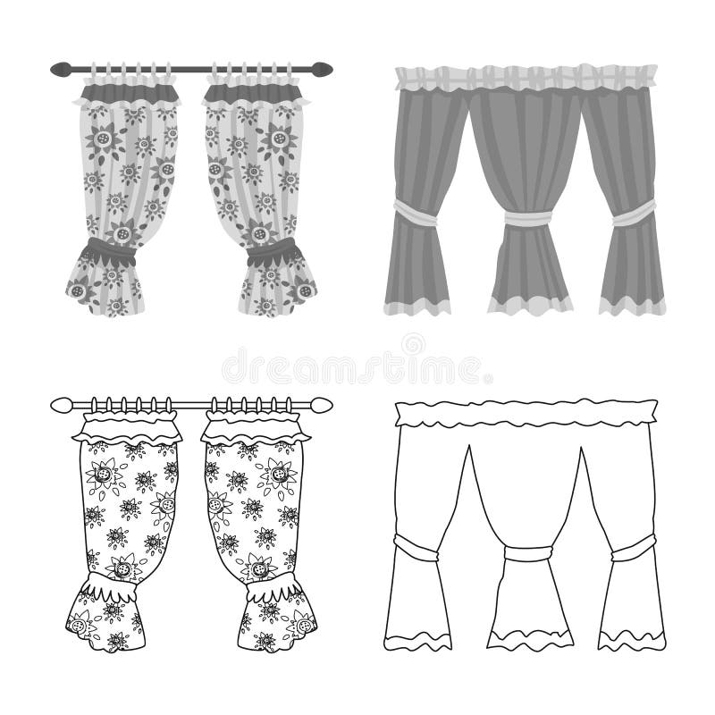 Vector Design of Curtains and Drapes Icon. Set of Curtains and Blinds ...