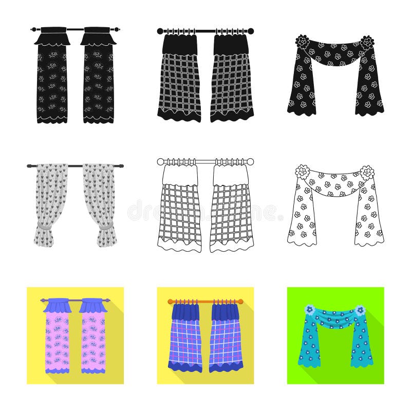 Vector Design of Curtains and Drapes Icon. Set of Curtains and Blinds ...